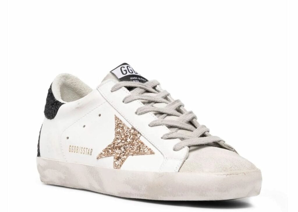 Golden Goose Super-Star Gold Glitter Star Black Glitter Heel (W ...